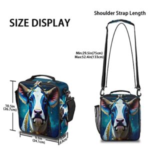 cfpolar Insulated Lunch Bag, Ethnic Gorgeous Cow Lunch Box Wide Opened Tote Reusable Lunch Container Organizer Thermal Cooler Bag with Shoulder Strap for School Office Picnic Hiking Beach Fishing