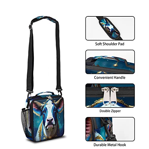 cfpolar Insulated Lunch Bag, Ethnic Gorgeous Cow Lunch Box Wide Opened Tote Reusable Lunch Container Organizer Thermal Cooler Bag with Shoulder Strap for School Office Picnic Hiking Beach Fishing