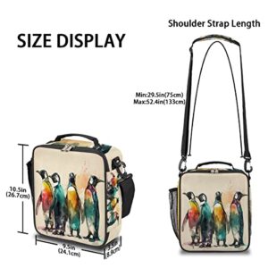 cfpolar Insulated Lunch Bag, Watercolor Penguin Herd Lunch Box Wide Opened Tote Reusable Lunch Container Organizer Thermal Cooler Bag with Shoulder Strap for School Office Picnic Hiking Beach Fishing