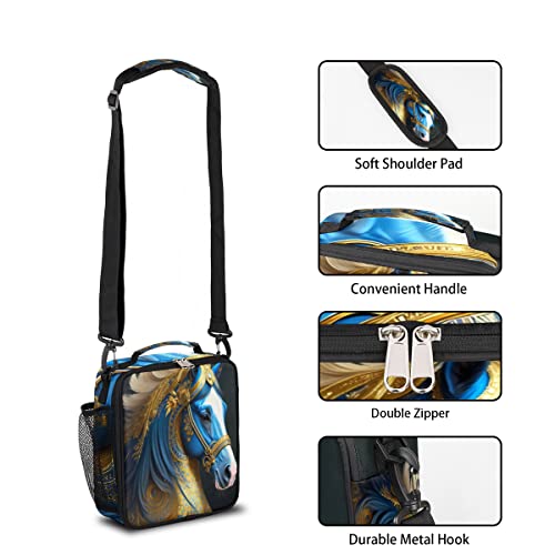 cfpolar Insulated Lunch Bag, Ethnic Animal Horse Lunch Box Wide Opened Tote Reusable Lunch Container Organizer Thermal Cooler Bag with Shoulder Strap for School Office Picnic Hiking Beach Fishing