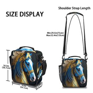 cfpolar Insulated Lunch Bag, Ethnic Animal Horse Lunch Box Wide Opened Tote Reusable Lunch Container Organizer Thermal Cooler Bag with Shoulder Strap for School Office Picnic Hiking Beach Fishing