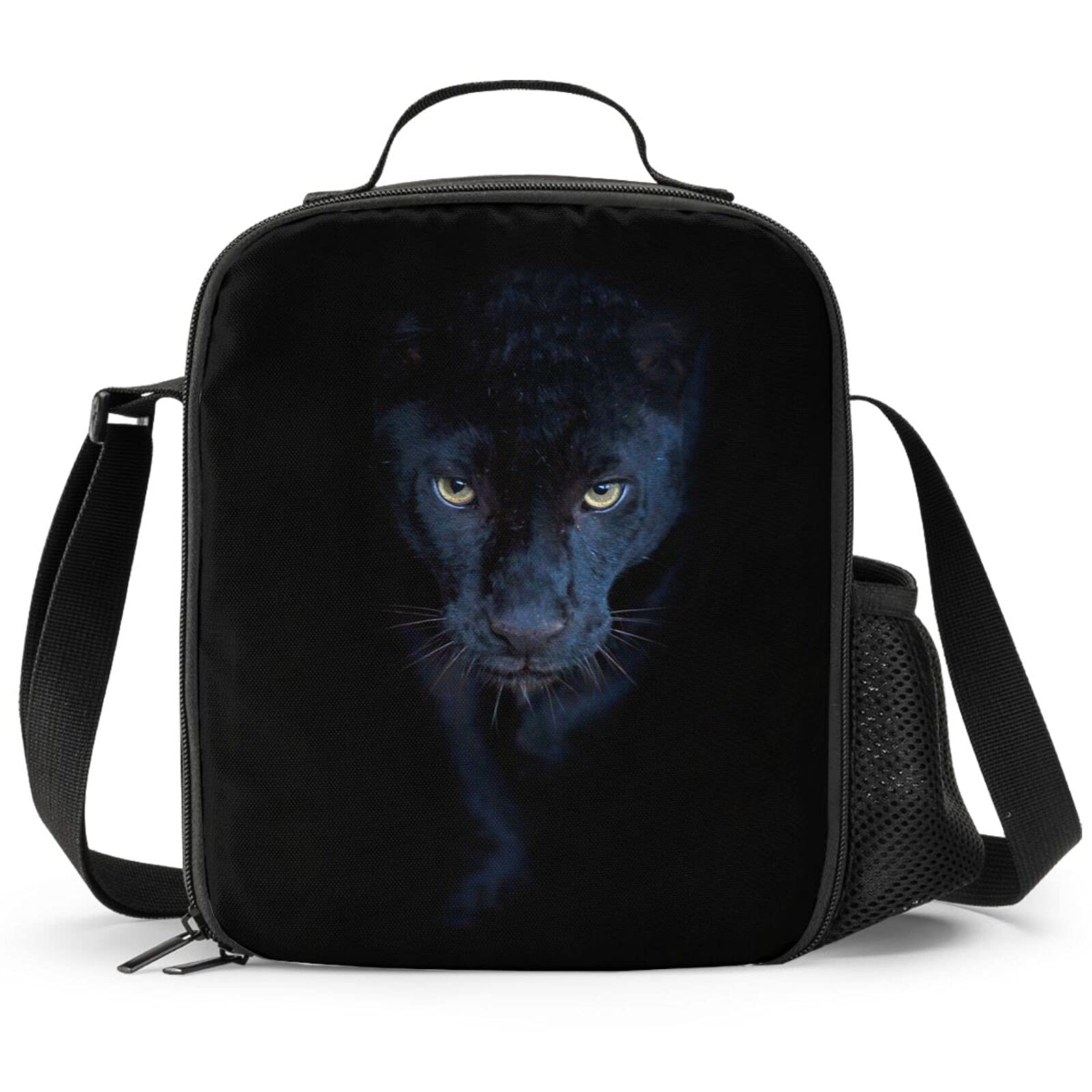 PrelerDIY Black Panther Lunch Box - Insulated Lunch Bag for Kids with Side Pocket & Shoulder Strap Snack Bags, Perfect for School/Camping/Hiking/Picnic/Beach/Travel