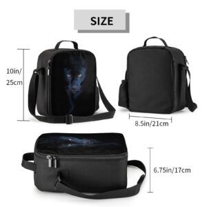 PrelerDIY Black Panther Lunch Box - Insulated Lunch Bag for Kids with Side Pocket & Shoulder Strap Snack Bags, Perfect for School/Camping/Hiking/Picnic/Beach/Travel