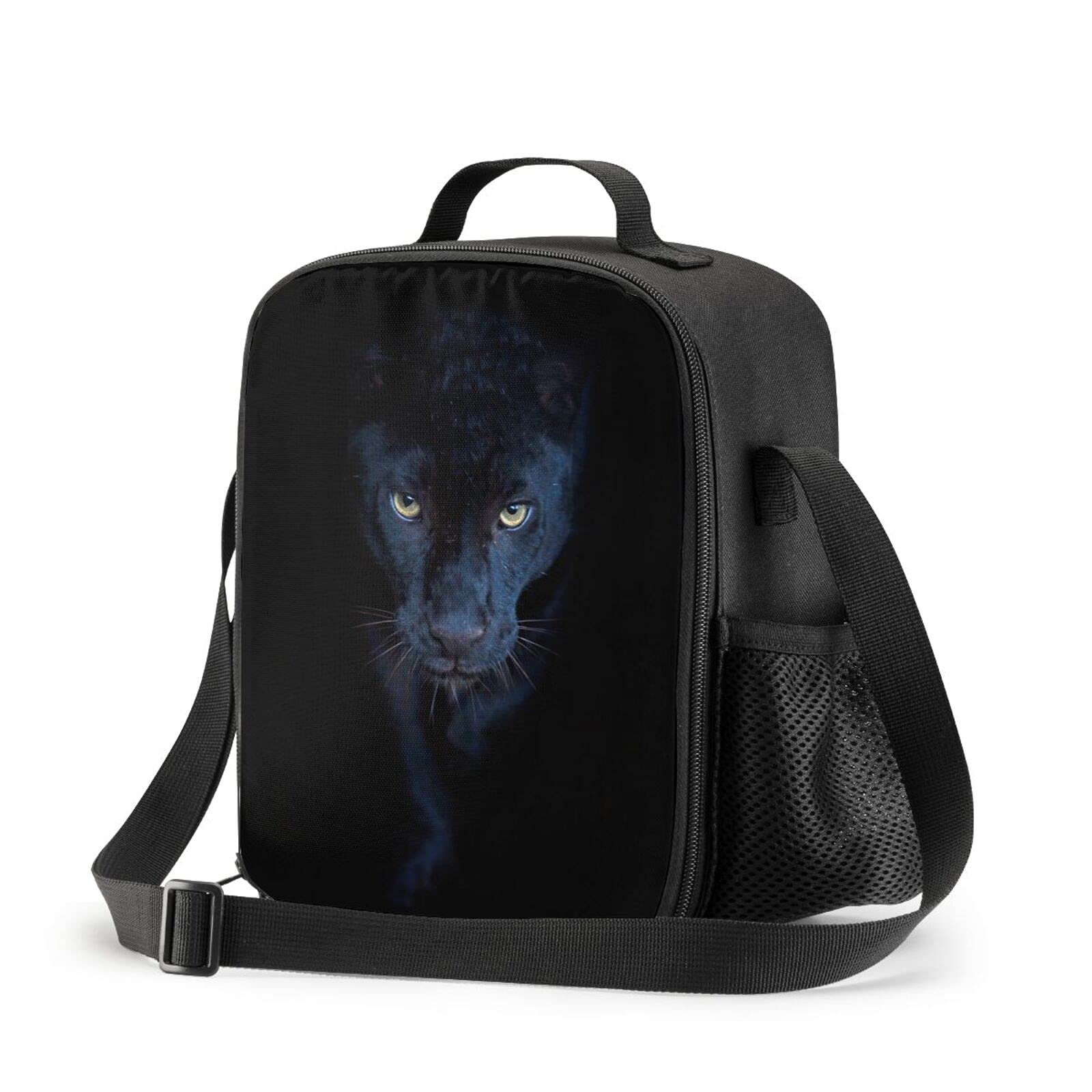 PrelerDIY Black Panther Lunch Box - Insulated Lunch Bag for Kids with Side Pocket & Shoulder Strap Snack Bags, Perfect for School/Camping/Hiking/Picnic/Beach/Travel