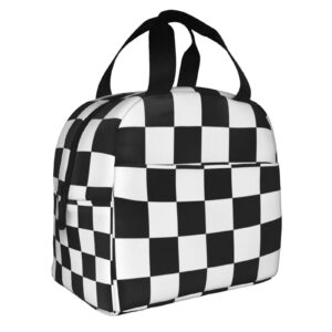 White Checkered Lunch Box Bento Box Insulated Lunch Boxes Reusable Waterproof Lunch Bag With Front Pocket For Travel Office Picnic