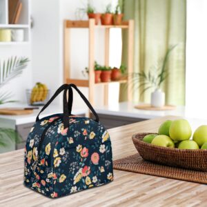 Flower Lunch Bag Tote Bag Leakproof Cooler Bag Floral Lunch Box with Front Pocket Water-resistant Thermal Lunch Bags Organizer Lunch Holder for women/Picnic/Hiking/Beach/Work