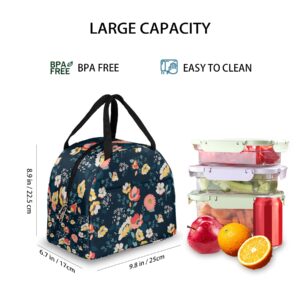 Flower Lunch Bag Tote Bag Leakproof Cooler Bag Floral Lunch Box with Front Pocket Water-resistant Thermal Lunch Bags Organizer Lunch Holder for women/Picnic/Hiking/Beach/Work