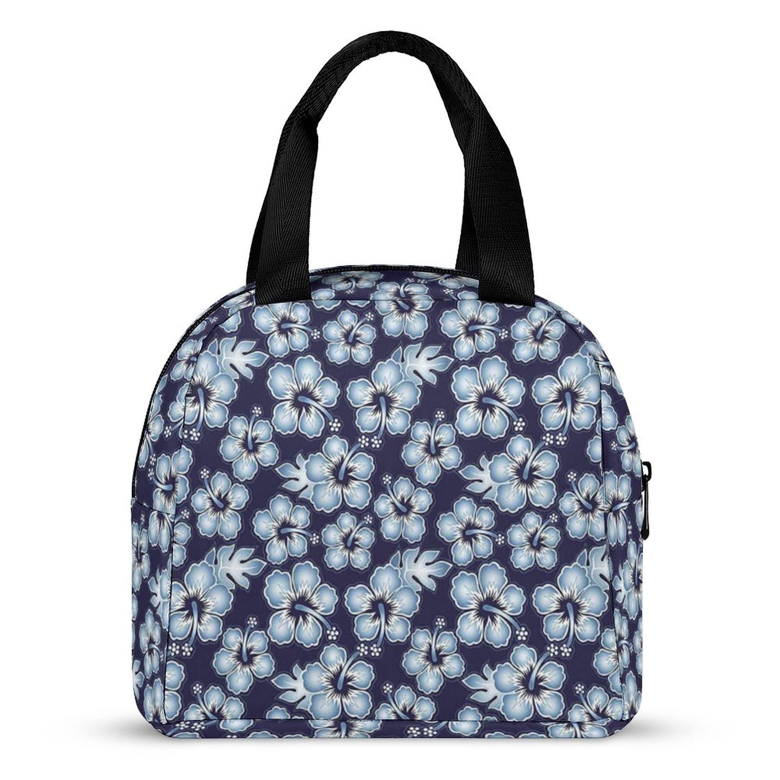 Hawaiian Flowers Insulated Lunch Bag Reusable Bento Box Cooler Tote Leakproof Containers with Ice Packs for Women Men