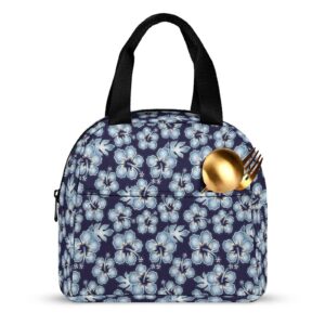 Hawaiian Flowers Insulated Lunch Bag Reusable Bento Box Cooler Tote Leakproof Containers with Ice Packs for Women Men