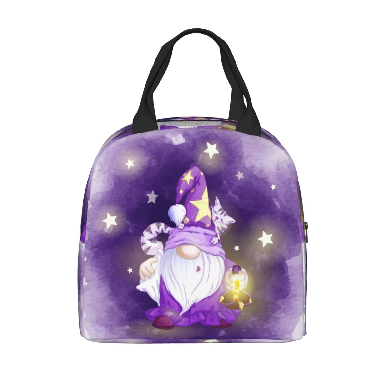 PrelerDIY Sleepy Gnome Purple Lunch Box - Insulated Lunch Bags for Kids Boys Girls Reusable Lunch Tote Bags, Perfect for School/Camping/Hiking/Picnic/Beach/Travel