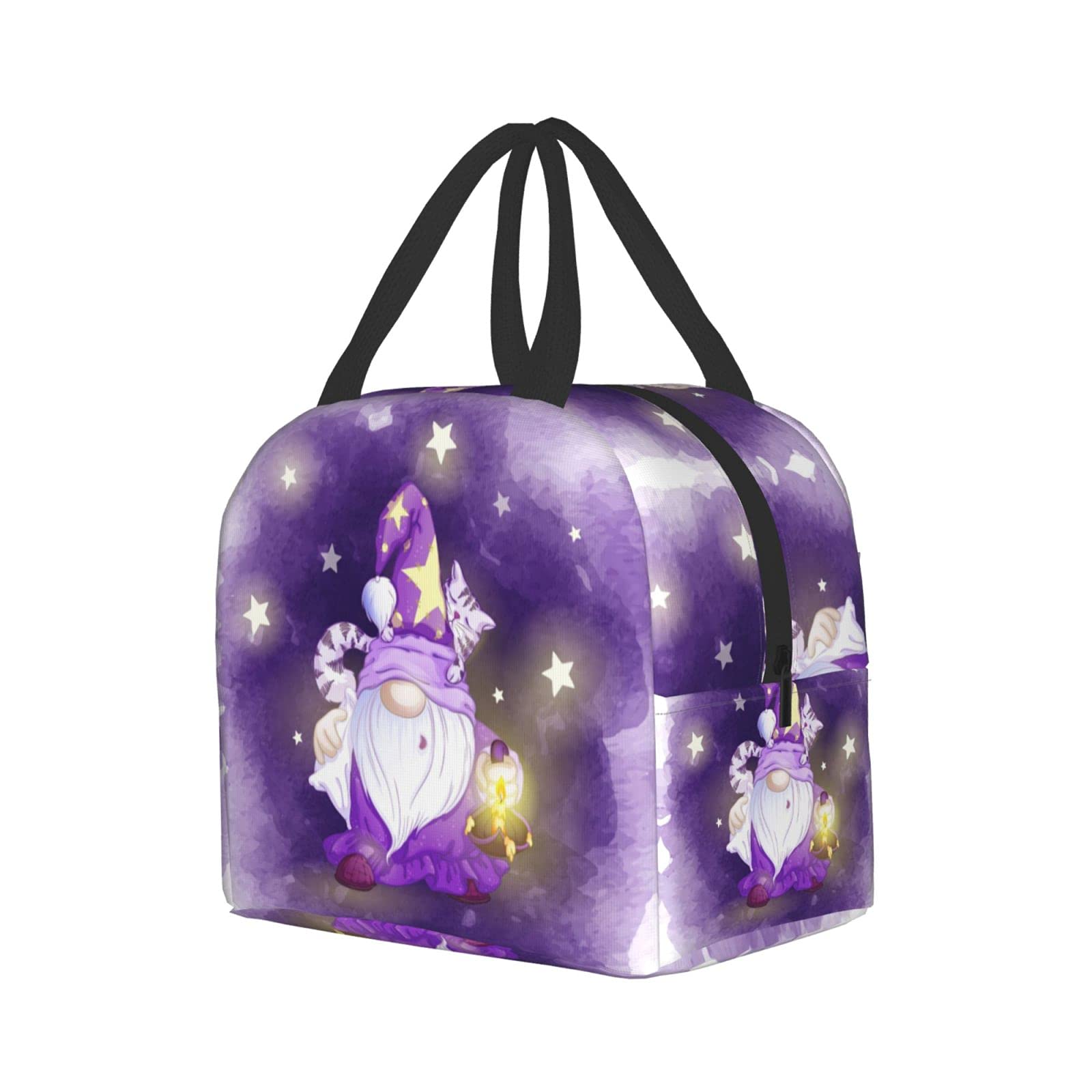 PrelerDIY Sleepy Gnome Purple Lunch Box - Insulated Lunch Bags for Kids Boys Girls Reusable Lunch Tote Bags, Perfect for School/Camping/Hiking/Picnic/Beach/Travel