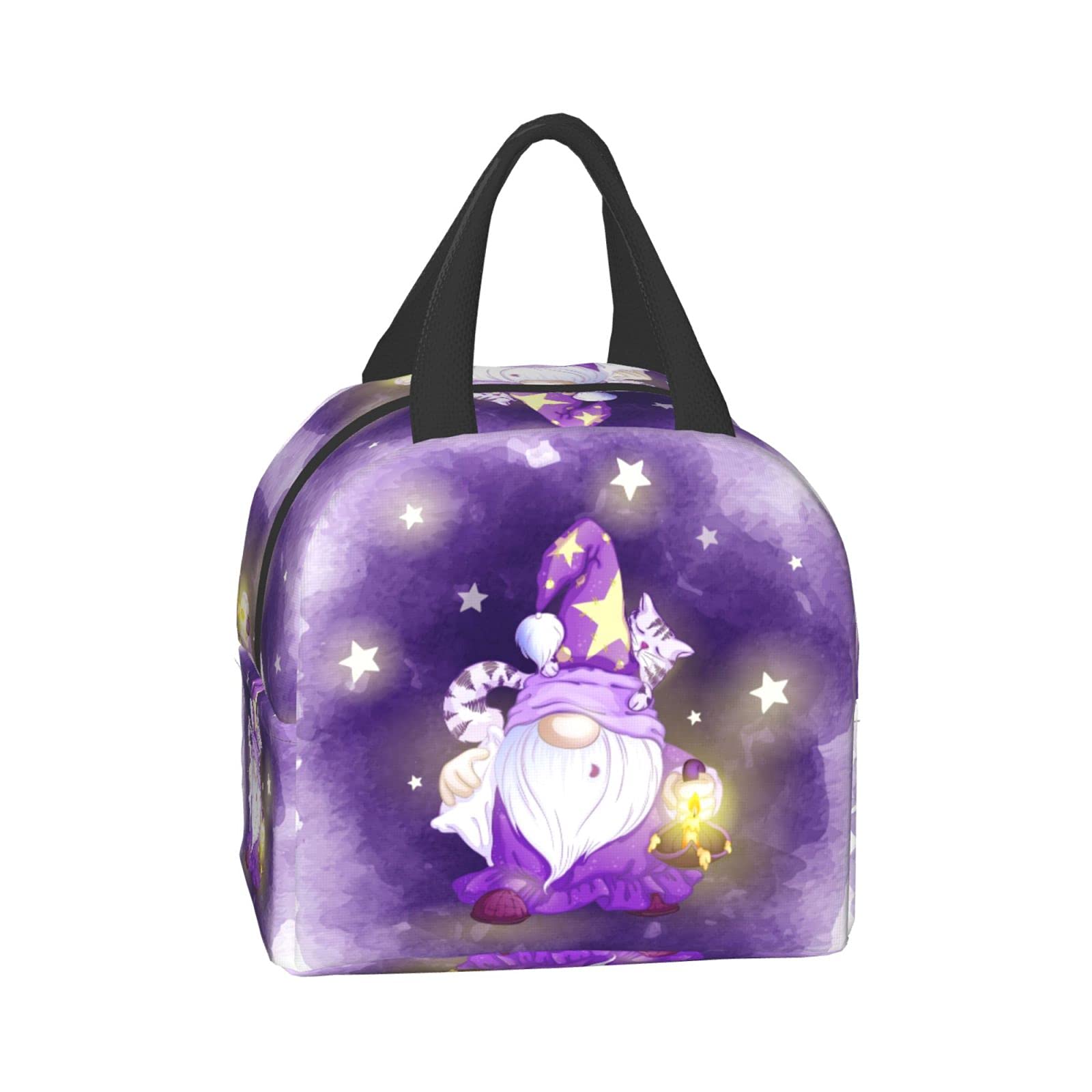 PrelerDIY Sleepy Gnome Purple Lunch Box - Insulated Lunch Bags for Kids Boys Girls Reusable Lunch Tote Bags, Perfect for School/Camping/Hiking/Picnic/Beach/Travel