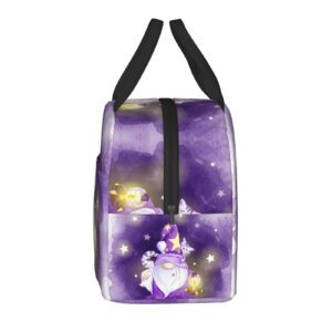 PrelerDIY Sleepy Gnome Purple Lunch Box - Insulated Lunch Bags for Kids Boys Girls Reusable Lunch Tote Bags, Perfect for School/Camping/Hiking/Picnic/Beach/Travel