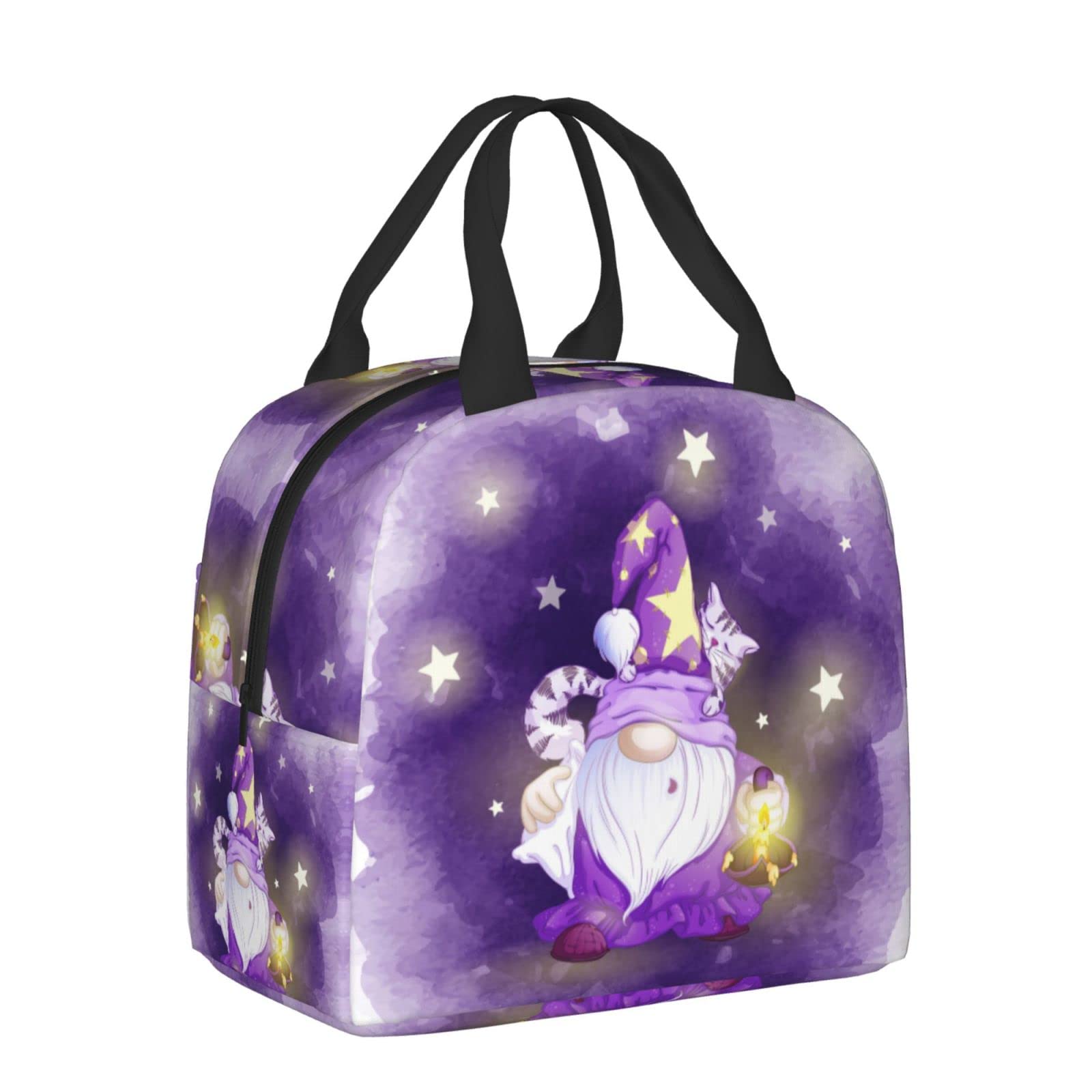 PrelerDIY Sleepy Gnome Purple Lunch Box - Insulated Lunch Bags for Kids Boys Girls Reusable Lunch Tote Bags, Perfect for School/Camping/Hiking/Picnic/Beach/Travel