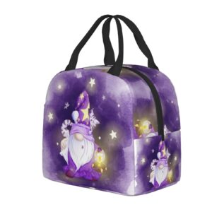 PrelerDIY Sleepy Gnome Purple Lunch Box - Insulated Lunch Bags for Kids Boys Girls Reusable Lunch Tote Bags, Perfect for School/Camping/Hiking/Picnic/Beach/Travel