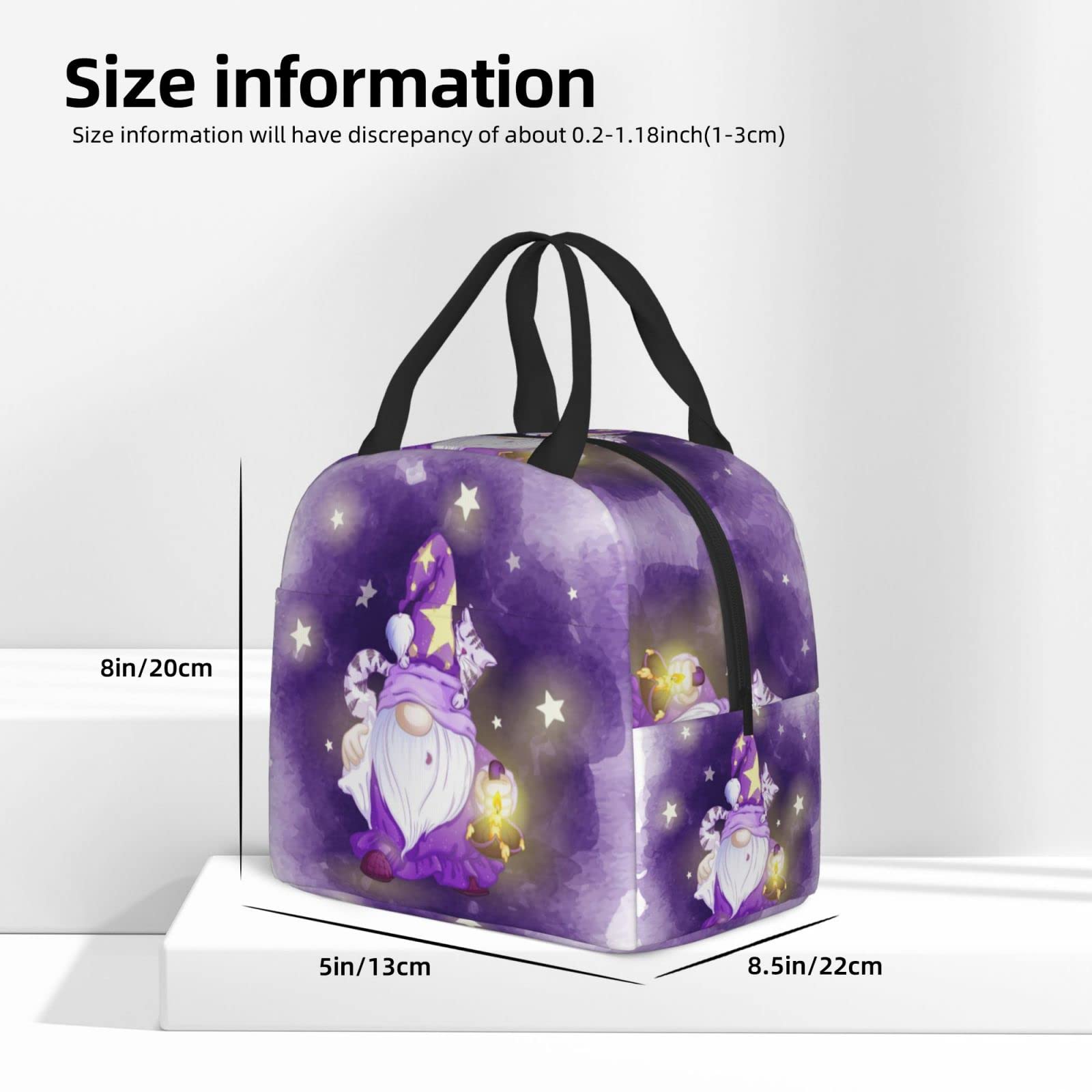 PrelerDIY Sleepy Gnome Purple Lunch Box - Insulated Lunch Bags for Kids Boys Girls Reusable Lunch Tote Bags, Perfect for School/Camping/Hiking/Picnic/Beach/Travel