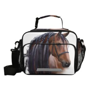 panksolu elegant horse lunch bag, insulated lunch box with adjustable shoulder strap cooler tote bag for men women kids teens=