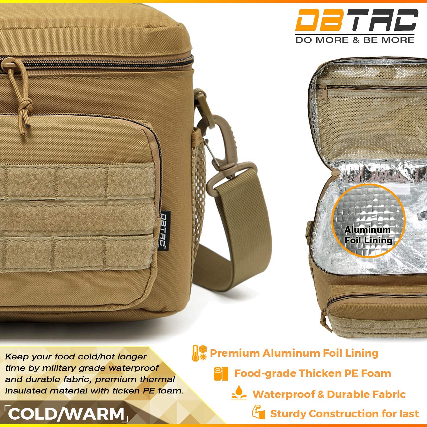 DBTAC Tactical Concealed Carry Sling Bag (Tan) + Tactical Lunch Bag (Tan), Durable Material with adjustable shoulder strap, Multi-functional Design