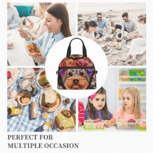 NHGFVT Lunch Bag For Women/Men Cooler Tote Bag Freezable Yorkie Dog Floral Lunch Box With Adjustable Shoulder Strap