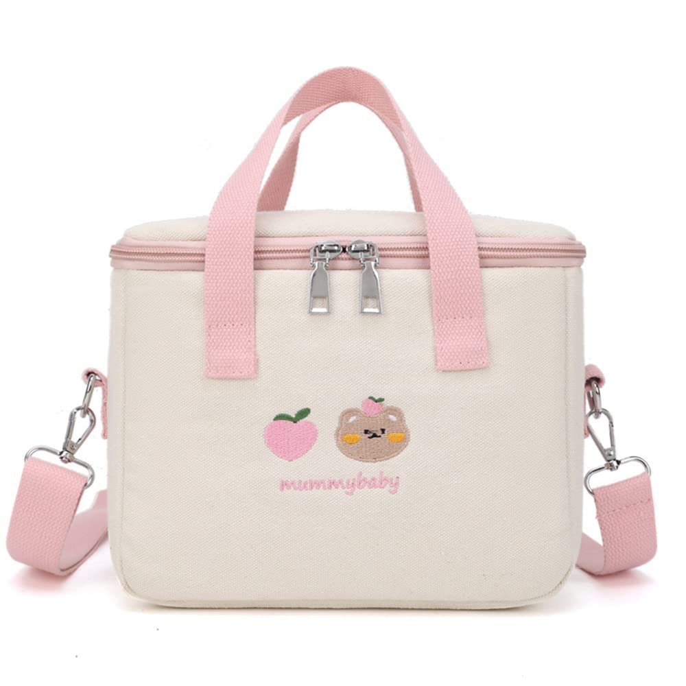 JIJKss Cartoon Bear Warming Mummy Bag?Large capacity cute lunch box,Multifunctional outgoing storage Bag (Pink)