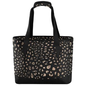 alaza leopard spot on black background cooler bag insulated lunch bag for women men, reusable leakproof cooler tote shoulder bag for picnic camping work office beach