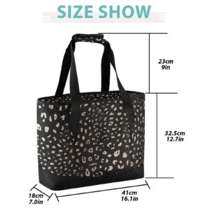 ALAZA Leopard Spot on Black Background Cooler Bag Insulated Lunch Bag for Women Men, Reusable Leakproof Cooler Tote Shoulder Bag for Picnic Camping Work Office Beach