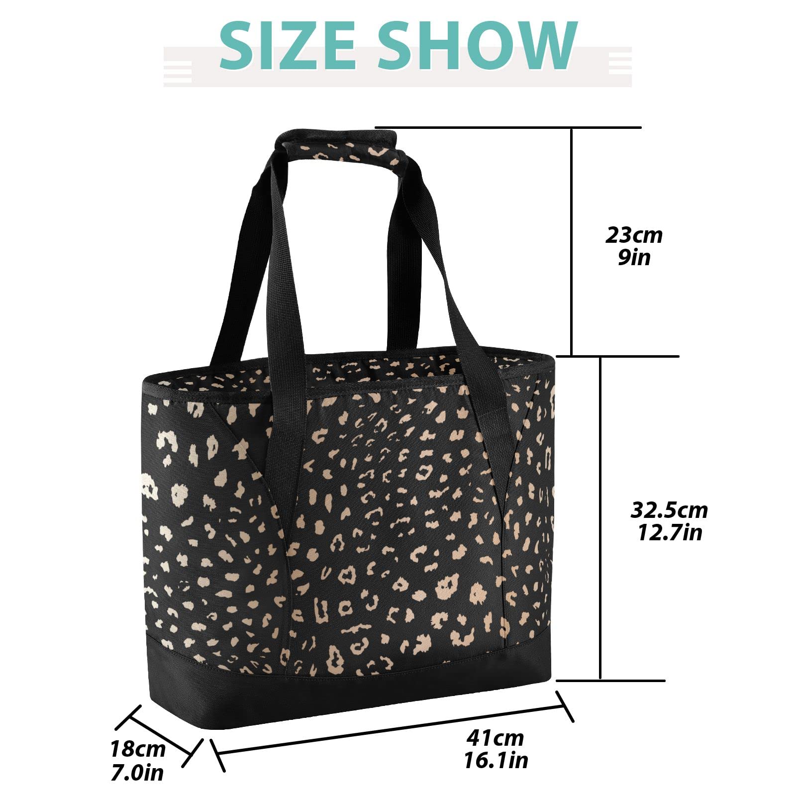 ALAZA Leopard Spot on Black Background Cooler Bag Insulated Lunch Bag for Women Men, Reusable Leakproof Cooler Tote Shoulder Bag for Picnic Camping Work Office Beach