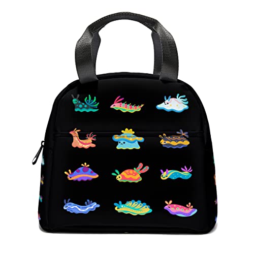 Vderxcok Sea Slug Pattern Insulated Lunch Box Portable Thermal Cooler Tote Bag with Front Pocket Reusable Leakproof Lunch Bags for Women Men Girls Adults Work Hiking Picnic Travel