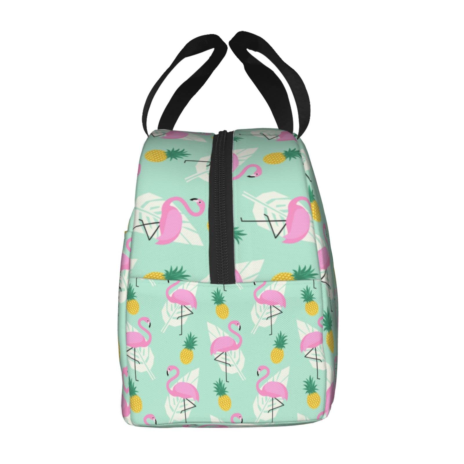 Echoserein Pink Flamingo Pineapples Palm Leaves Lunch Bag Insulated Lunch Box Reusable Lunchbox Waterproof Portable Lunch Tote For Men Women Girls Boys