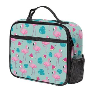 insulated lunch box for women men, large capacity reusable lunch bag with front pocket and side pocket, meal prep cooler tote for work school picnic travel (flamingo)