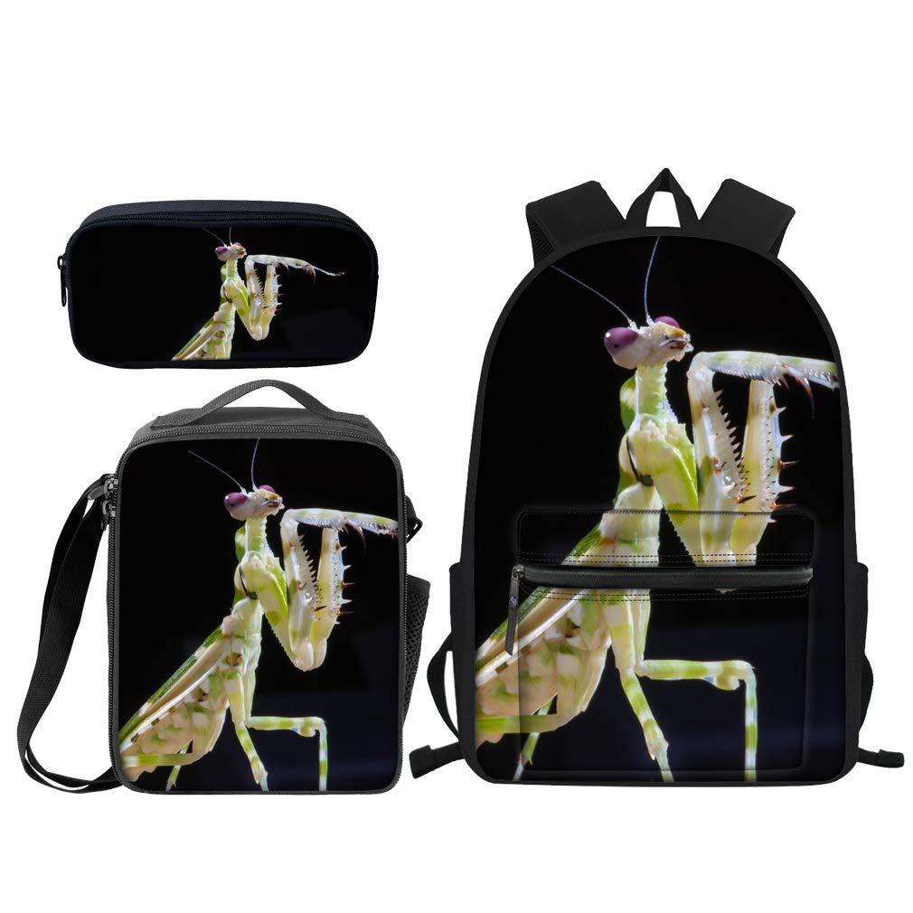 Beauty Collector Customized Backpack Set for School Praying Mantis Bags Book for Boys Lunch Bag and Pencil Case