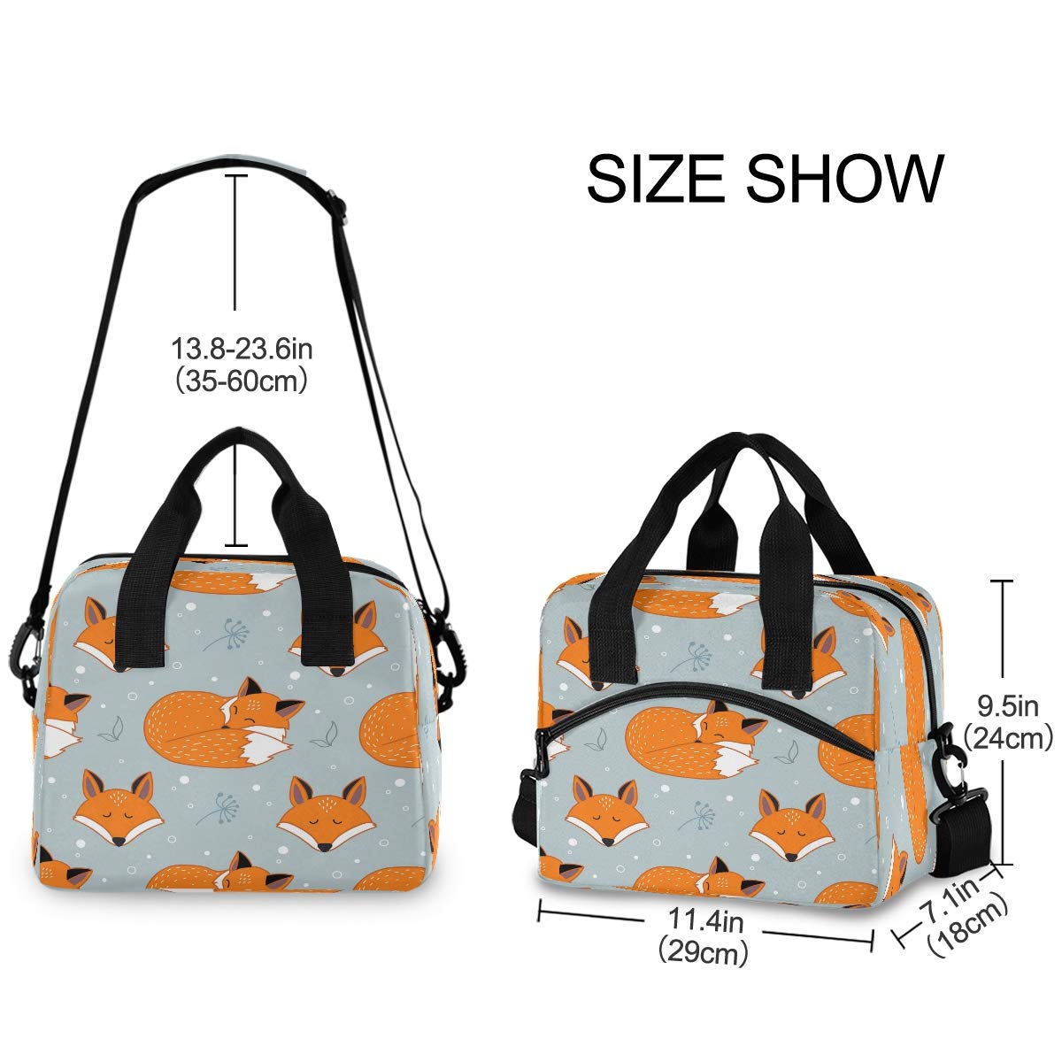 AUUXVA Lunch Bag Cute Fox Leaves Sown Lunchbox Organizer Insulated Waterproof Men Women Tote Cooler Handbag Adjustable Shoulder Strap for kids Girls Boys School Office Picnic