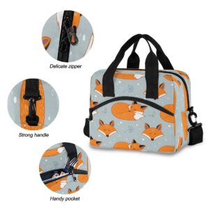 AUUXVA Lunch Bag Cute Fox Leaves Sown Lunchbox Organizer Insulated Waterproof Men Women Tote Cooler Handbag Adjustable Shoulder Strap for kids Girls Boys School Office Picnic