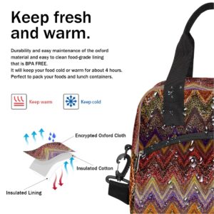 Zigzag Texture Lunch Bag for Women Men Girls Boys Waterproof Insulated Lunch Box Portable Leakproof Adjustable Shoulder Strap Reusable Animal Skin Texture Lunch Tote Bag for Office School Beach Hiking