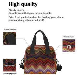 Zigzag Texture Lunch Bag for Women Men Girls Boys Waterproof Insulated Lunch Box Portable Leakproof Adjustable Shoulder Strap Reusable Animal Skin Texture Lunch Tote Bag for Office School Beach Hiking