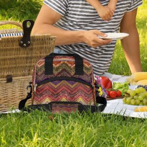 Zigzag Texture Lunch Bag for Women Men Girls Boys Waterproof Insulated Lunch Box Portable Leakproof Adjustable Shoulder Strap Reusable Animal Skin Texture Lunch Tote Bag for Office School Beach Hiking