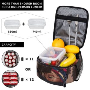 Abucaky African American Girl Portable Lunch Bag Insulated Meal Bag Reusable Lunch Box Black Woman Cooler Bag Food Container For School Work Travel Picnic Camping