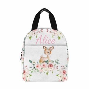 interestprint custom text lunch bag cute deer personalized name lunchbox tote bag gift for daughter niece granddaughter birthday