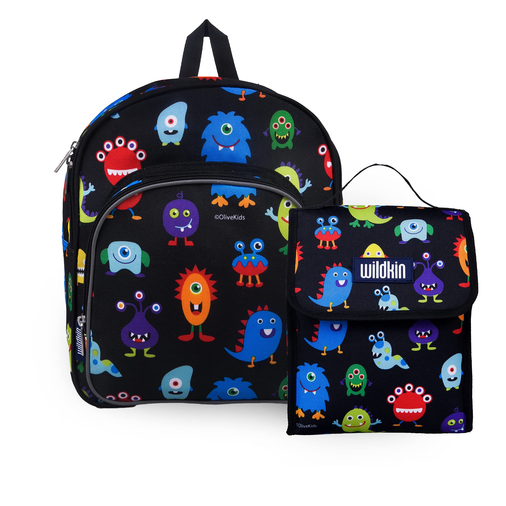 Wildkin 12 Inch Backpack Bundle with Insulated Lunch Bag (Monsters)