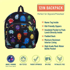 Wildkin 12 Inch Backpack Bundle with Insulated Lunch Bag (Monsters)