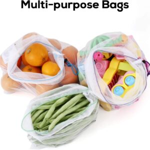 SPLF 18 Pcs Heavy Duty Reusable Mesh Produce Bags, Barcode Scanable See Through Food Safe Mesh Bags with Drawstring for Fruits, Vegetable, Food, Toys, Grocery Storage