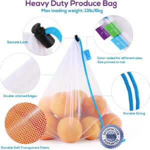 SPLF 18 Pcs Heavy Duty Reusable Mesh Produce Bags, Barcode Scanable See Through Food Safe Mesh Bags with Drawstring for Fruits, Vegetable, Food, Toys, Grocery Storage