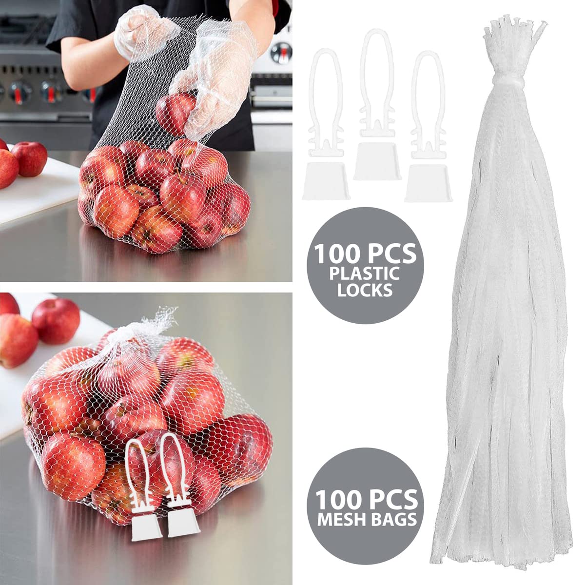 100Pcs Reusable Grocery Bags - Mesh Drawstring Bag Fruit and Vegetable Storage Plastic Mesh Produce Bags Onion Bag Reusable Produce Bags Mesh Bags - Onion and Potato Storage Bags Drawstring Bags