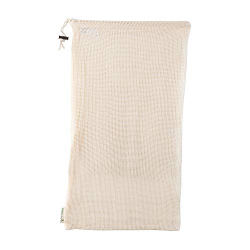 Kitchen Details 3 Pack Reusable Cotton Mesh Produce Bags | Green Living | Fruit and Vegetable Bags & Organizers | Good for Grocery Shopping | Natural Beige