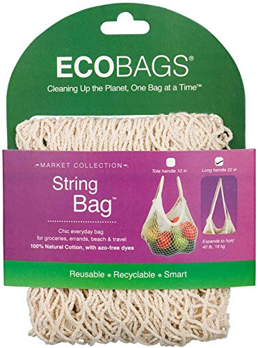 ECOBAGS Market Collection Reusable String Bag, Natural, Long Handle, Pack of 3