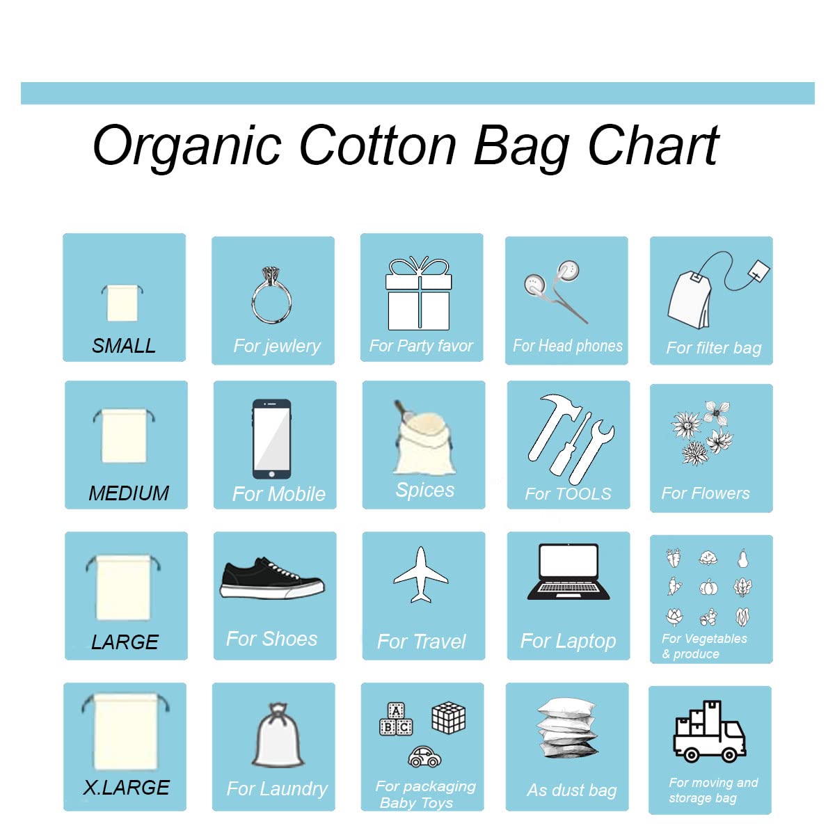 Eco Green Textiles 6x10 inches Organic Cotton Bags, Biodegradable and Reusable Premium Quality Muslin Drawstring Bags (Pack of 1)