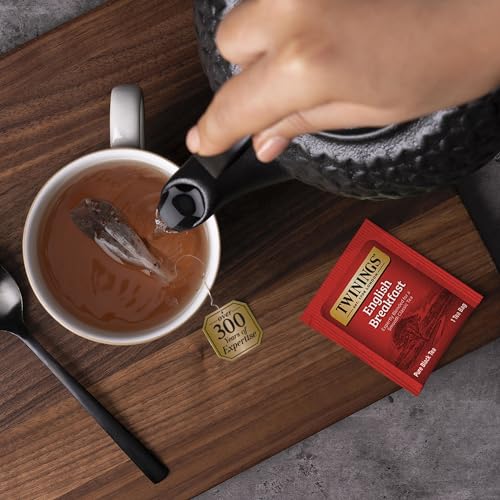 Twinings English Breakfast Black Tea, 100 Individually Wrapped Tea Bags, Smooth, Flavourful, Robust, Caffeinated