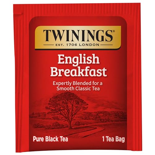 Twinings English Breakfast Black Tea, 100 Individually Wrapped Tea Bags, Smooth, Flavourful, Robust, Caffeinated