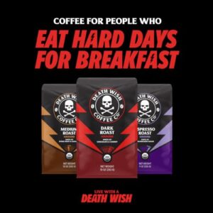 Death Wish Coffee Co., Organic and Fair Trade Dark Roast Ground Coffee, 16 oz