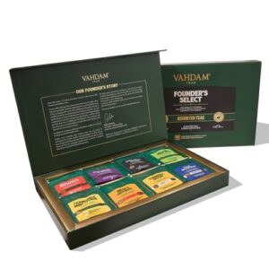 vahdam, founder's select - assorted tea sampler gift set (8 flavors, 40 pyramid tea bags) tea variety pack - black tea, green tea, chai tea, herbal tea | tea bags variety pack | gifts for women & men